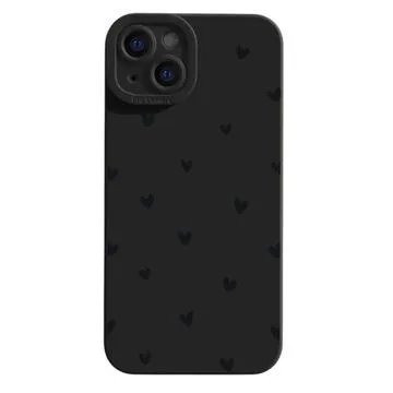 IPHONE 15 PLUS HEART PATTERN SLIM TPU CASE - BLACK