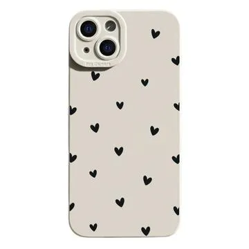 IPHONE 15 PLUS HEART PATTERN SLIM TPU CASE - WHITE / BLACK