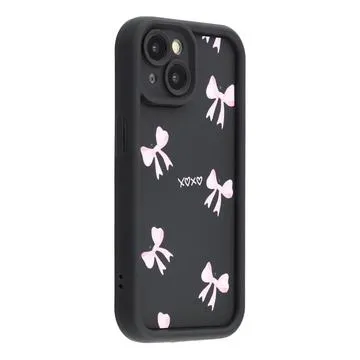 IPHONE 15 PLUS STYLISH SHOCKPROOF TPU CASE WITH RAISED EDGES - BLACK / BOW