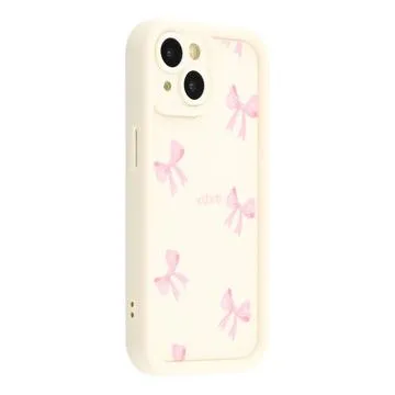 IPHONE 15 PLUS STYLISH SHOCKPROOF TPU CASE WITH RAISED EDGES - WHITE / BOW
