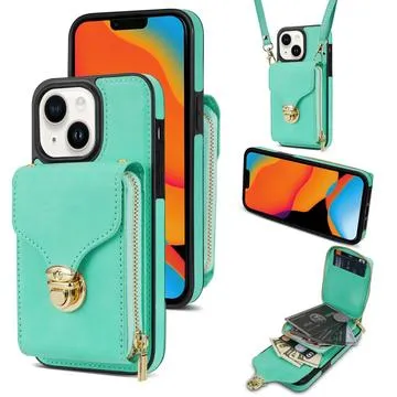 IPHONE 15 PLUS ALL-IN-ONE CASE WITH WALLET & STRAP - MINT