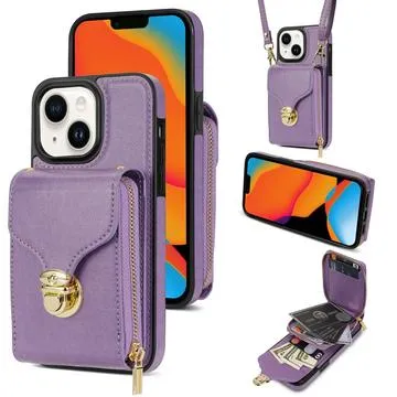 IPHONE 15 PLUS ALL-IN-ONE CASE WITH WALLET & STRAP - PURPLE