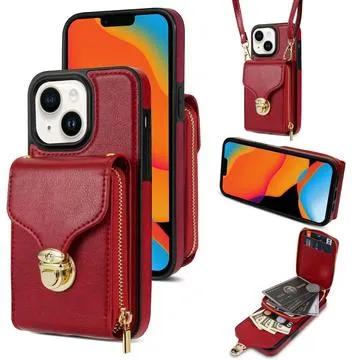 IPHONE 15 PLUS ALL-IN-ONE CASE WITH WALLET & STRAP - RED