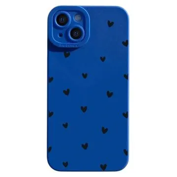 IPHONE 15 PLUS HEART PATTERN SLIM TPU CASE - BLUE / BLACK