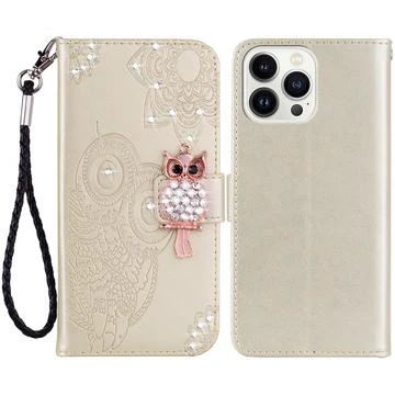 IPHONE 15 PRO OWL RHINESTONE WALLET CASE