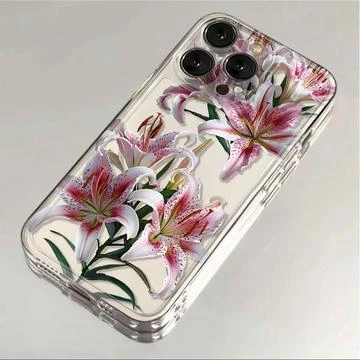 IPHONE 15 PRO FLORAL PATTERN TPU CASE - PINK LILY