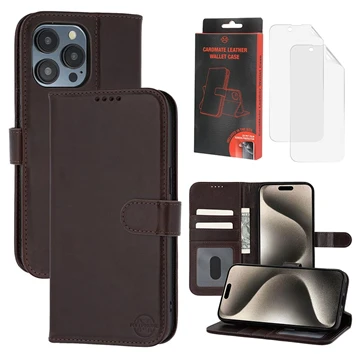 IPHONE 15 PRO MYTPHONE CARDMATE LEATHER WALLET CASE - DARK BROWN