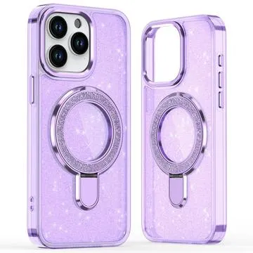 IPHONE 15 PRO GLITTER HYBRID CASE WITH KICKSTAND - MAGSAFE COMPATIBLE - PURPLE