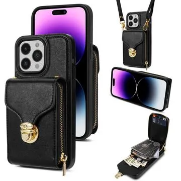 IPHONE 15 PRO ALL-IN-ONE CASE WITH WALLET & STRAP - BLACK