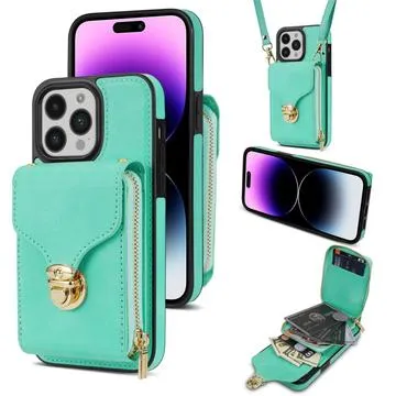 IPHONE 15 PRO ALL-IN-ONE CASE WITH WALLET & STRAP - MINT