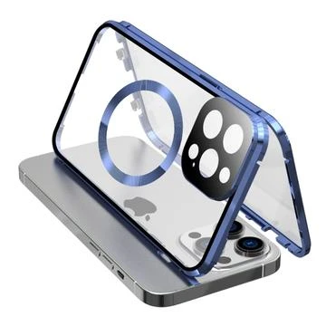 IPHONE 15 PRO MAX CASE DOUBLE SIDED HD TEMPERED GLASS PHONE COVER COMPATIBLE WITH MAGSAFE - BLUE