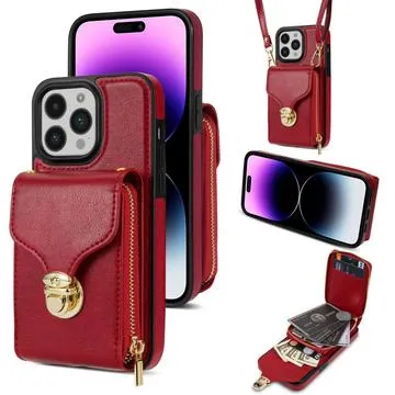 IPHONE 15 PRO MAX ALL-IN-ONE CASE WITH WALLET & STRAP - RED