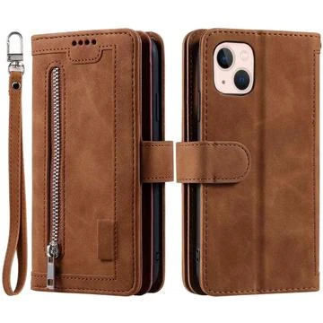 IPHONE 14 COVER WITH WALLET & MAGNETIC CLOSURE - BROWN