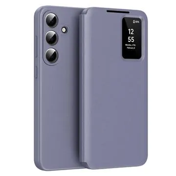 SAMSUNG GALAXY S26+ SMART CLEAR VIEW FLIP CASE WITH CARD SLOT - GREY PURPLE