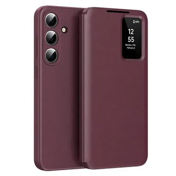 SAMSUNG GALAXY S26+ SMART CLEAR VIEW FLIP CASE WITH CARD SLOT - WINE RED