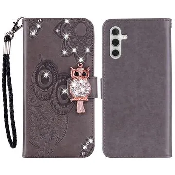 SAMSUNG GALAXY S26 OWL RHINESTONE WALLET CASE - GREY