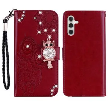 SAMSUNG GALAXY S26 OWL RHINESTONE WALLET CASE - RED