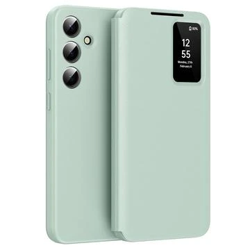 SAMSUNG GALAXY A55 SMART CLEAR VIEW FLIP CASE WITH CARD SLOT - LIGHT GREEN