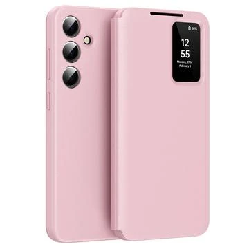 SAMSUNG GALAXY A55 SMART CLEAR VIEW FLIP CASE WITH CARD SLOT - PINK
