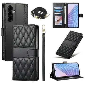 SAMSUNG GALAXY A37 LUXURY QUILTED WALLET CASE - BLACK