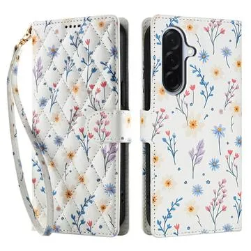 SAMSUNG GALAXY A37 RHOMBIC FLORAL WALLET CASE - COLORFUL FLOWERS