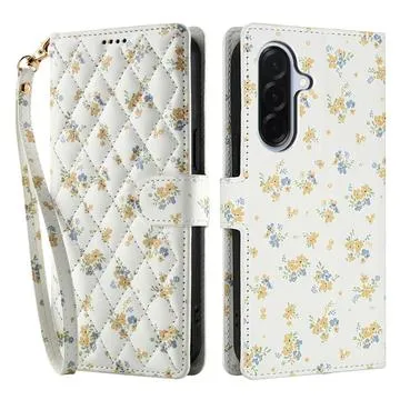 SAMSUNG GALAXY A37 RHOMBIC FLORAL WALLET CASE - YELLOW FLOWERS