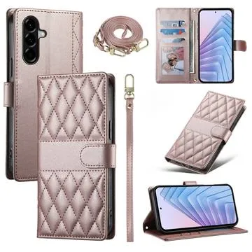 SAMSUNG GALAXY A57 LUXURY QUILTED WALLET CASE - ROSE GOLD
