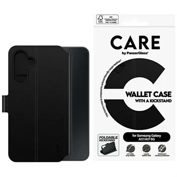 SAMSUNG GALAXY A17/M17 PANZERGLASS CARE FEATURE WALLET CASE WITH KICKSTAND - BLACK