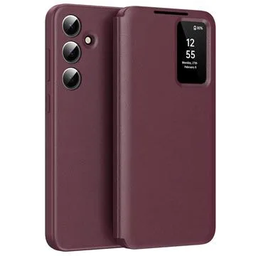 SAMSUNG GALAXY S25 FE SMART CLEAR VIEW FLIP CASE WITH CARD SLOT - WINE RED