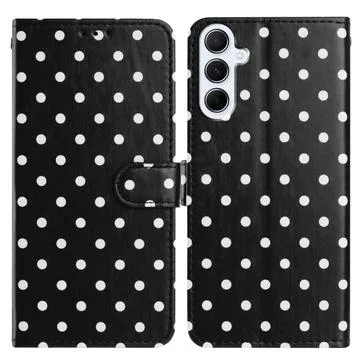 SAMSUNG GALAXY S25 FE POLKA DOT PATTERN WALLET CASE - BLACK