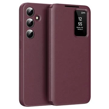 SAMSUNG GALAXY S25+ SMART CLEAR VIEW FLIP CASE WITH CARD SLOT - WINE RED