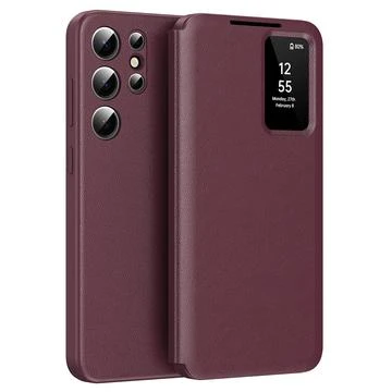 SAMSUNG GALAXY S24 ULTRA SMART CLEAR VIEW FLIP CASE WITH CARD SLOT - WINE RED