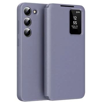SAMSUNG GALAXY S23 SMART CLEAR VIEW FLIP CASE WITH CARD SLOT - GREY PURPLE