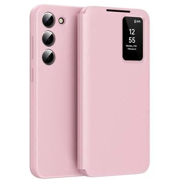 SAMSUNG GALAXY S23 SMART CLEAR VIEW FLIP CASE WITH CARD SLOT - PINK