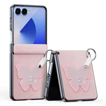 SAMSUNG GALAXY Z FLIP7 DUX DUCIS LUVY CASE WITH FINGER RING/HAND STRAP - LIGHT PINK / BUTTERFLY
