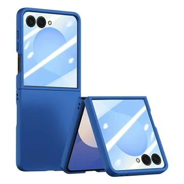 SAMSUNG GALAXY Z FLIP7 PLASTIC CASE WITH OUTER TEMPERED GLASS SCREEN PROTECTOR - DARK BLUE