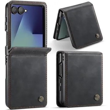 SAMSUNG GALAXY Z FLIP7 CASEME 033 CALF TEXTURE WALLET CASE WITH RFID BLOCKING - BLACK