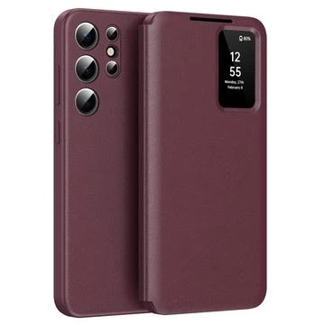 SAMSUNG GALAXY S23 ULTRA SMART CLEAR VIEW FLIP CASE WITH CARD SLOT - WINE RED