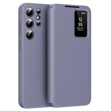 SAMSUNG GALAXY S23 ULTRA SMART CLEAR VIEW FLIP CASE WITH CARD SLOT - GREY PURPLE