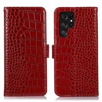 CROCODILE SERIJA SAMSUNG GALAXY S23 ULTRA 5G KOŽNA MASKA-NOVČANIK SA RFID-OM - CRVENA