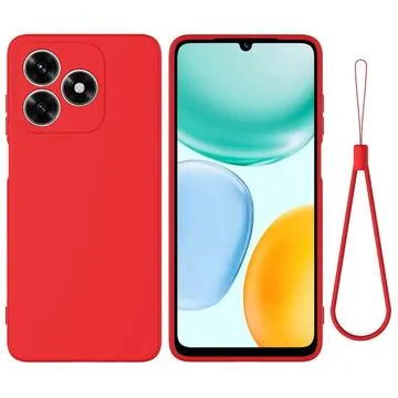 HONOR X5C/X5C PLUS/PLAY10A LIQUID SILICONE CASE WITH HAND STRAP - RED