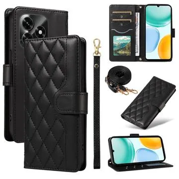 HONOR X5C PLUS LUXURY QUILTED WALLET CASE - BLACK