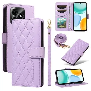 HONOR X5C PLUS LUXURY QUILTED WALLET CASE - PURPLE