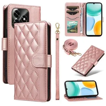 HONOR X5C PLUS LUXURY QUILTED WALLET CASE - ROSE GOLD