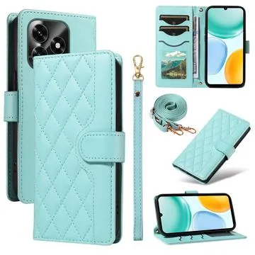 HONOR X5C PLUS LUXURY QUILTED WALLET CASE - GREEN
