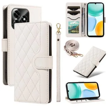 HONOR X5C PLUS LUXURY QUILTED WALLET CASE - WHITE