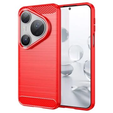 HUAWEI PURA 80 PRO/80 PRO+/80 ULTRA BRUSHED TPU CASE - CARBON FIBER - RED