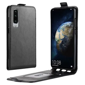 HUAWEI P30 VERTIKALNA MASKA NA PREKLOP SA PREGRADOM ZA KARTICU - CRNA