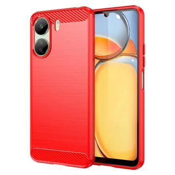 XIAOMI POCO C65/REDMI 13C BRUŠENA TPU ZAŠTITNA MASKA - UGLJENIČNO VLAKNO - CRVENA