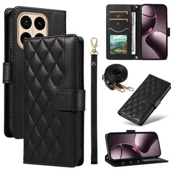 XIAOMI 15T LUXURY QUILTED WALLET CASE - BLACK